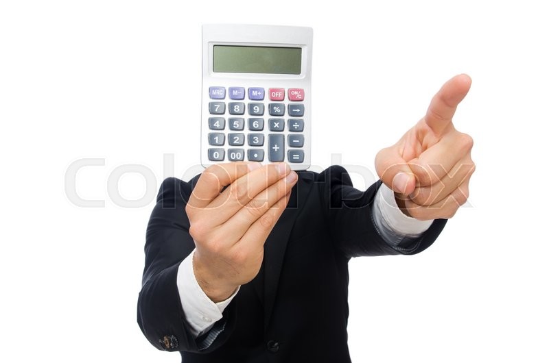 Man with calculator isolated on white | Stock image | Colourbox
