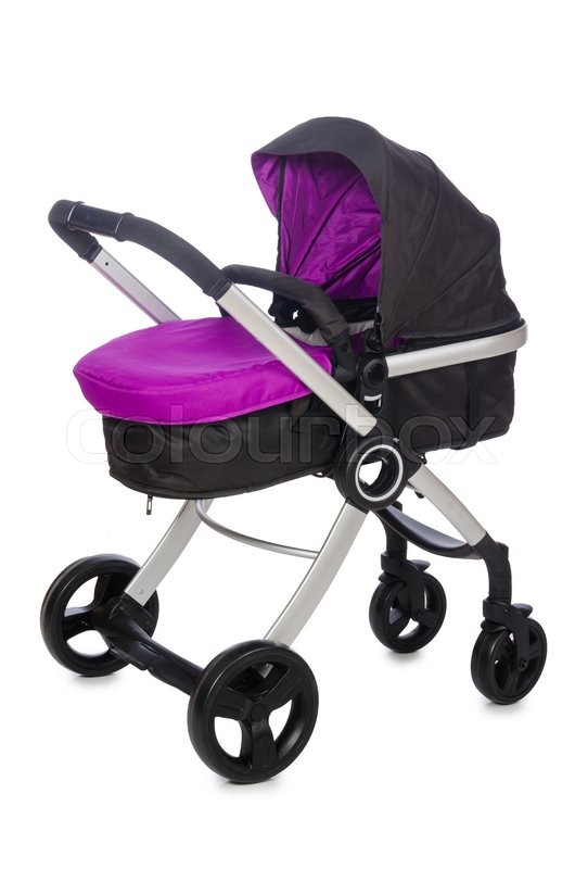Child pram isolated on the white ... | Stock image | Colourbox