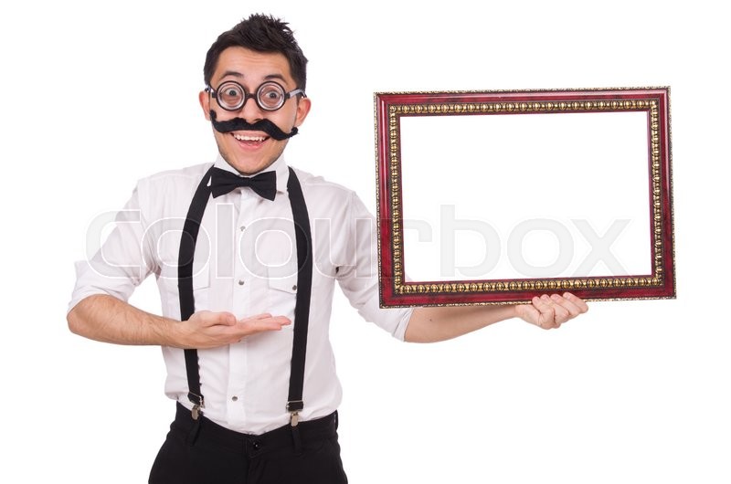Young man with frame isolated on white | Stock image | Colourbox