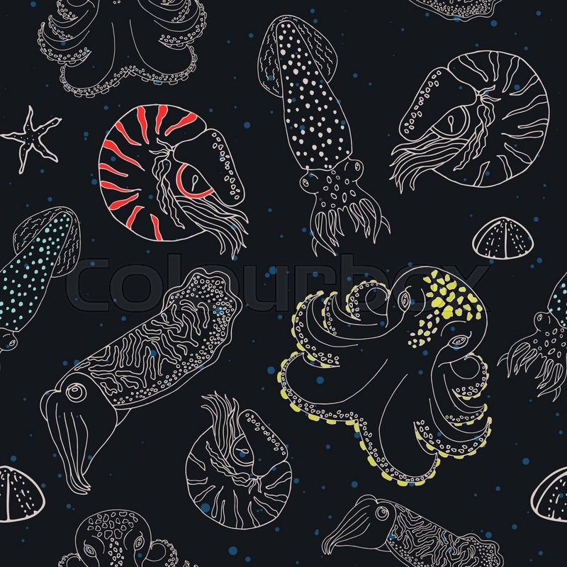 Hand drawn cephalopods seamless ... | Stock vector | Colourbox