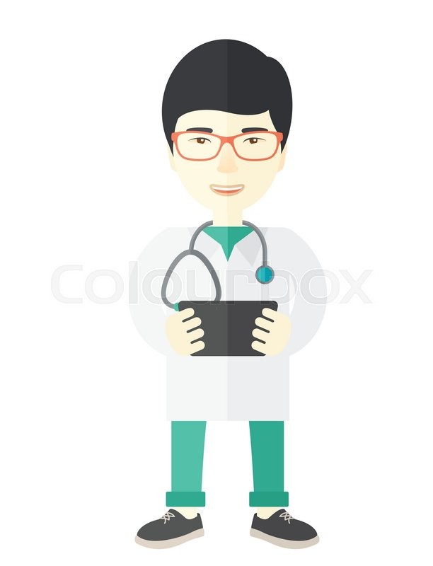 A happy asian doctor in glasses ... | Stock vector | Colourbox