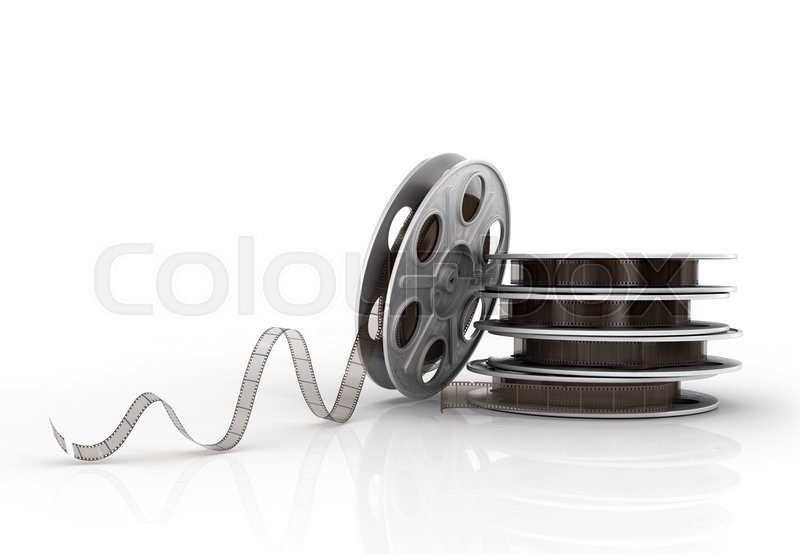 Stack of film reels on a white ... | Stock image | Colourbox