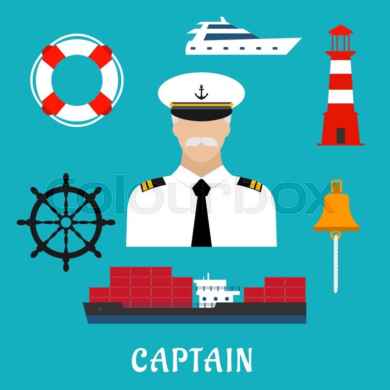 Captain profession flat icons with man ... | Stock vector | Colourbox