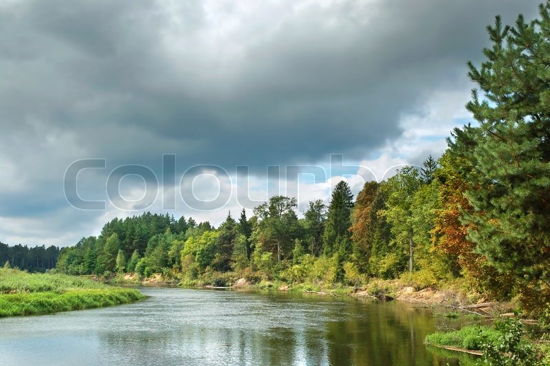 Clouds River Water Forest