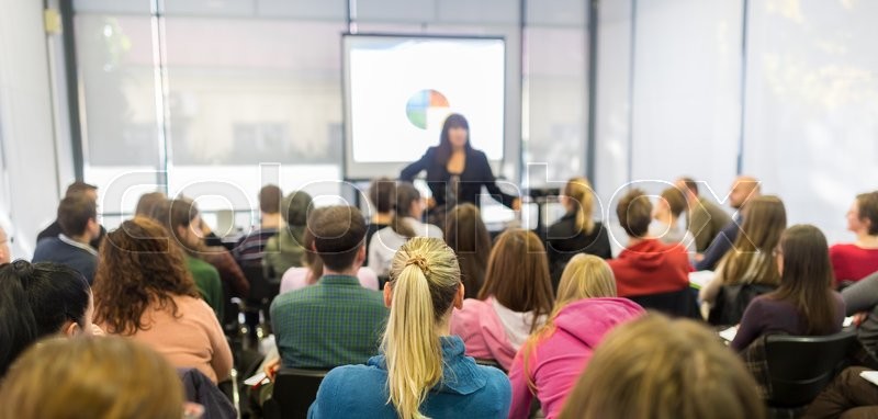 Speaker giving presentation in lecture ... | Stock image | Colourbox