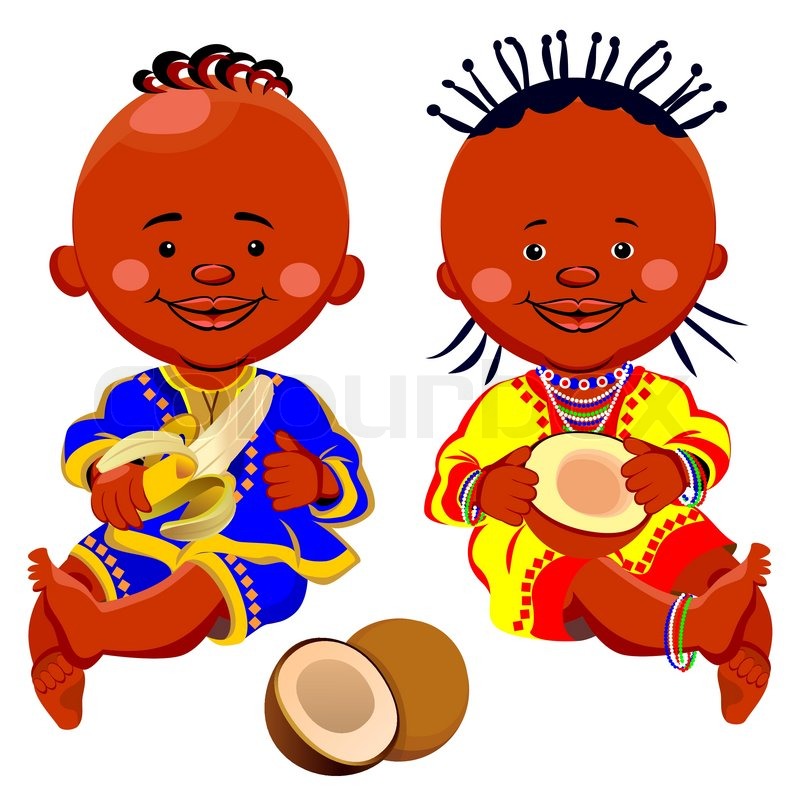 Vector african kids with coconut and ... | Stock vector | Colourbox