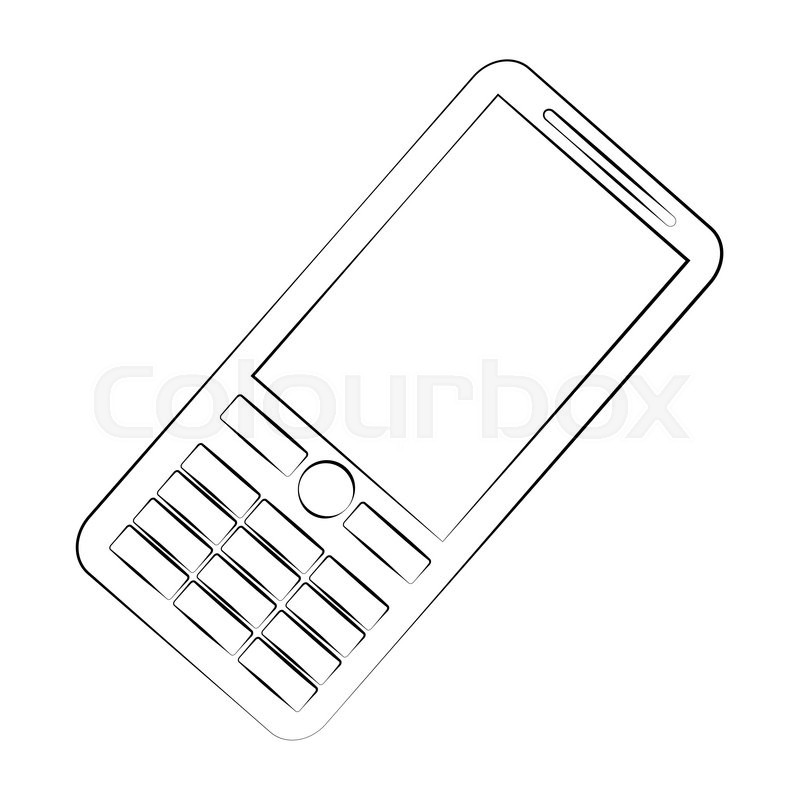 Black outline vector mobile phone on ... | Stock vector | Colourbox