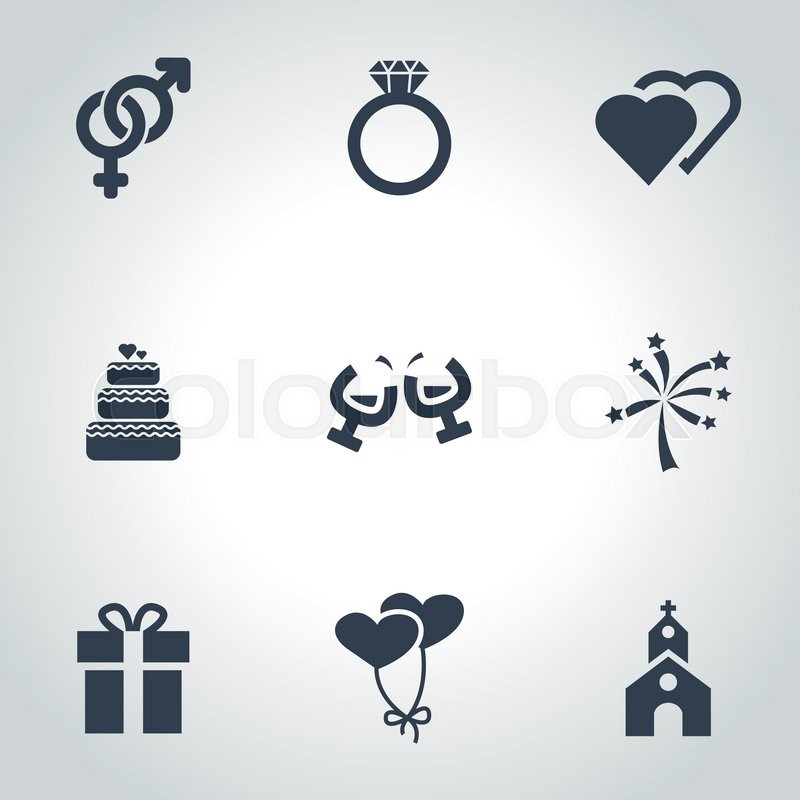 Vector black wedding icon set on grey ... | Stock vector | Colourbox