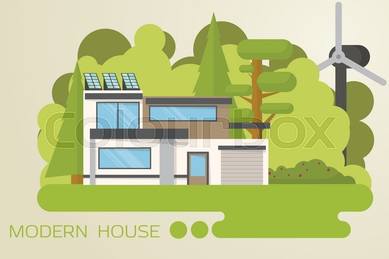 Contemporary, eco house design in the ... | Stock vector | Colourbox