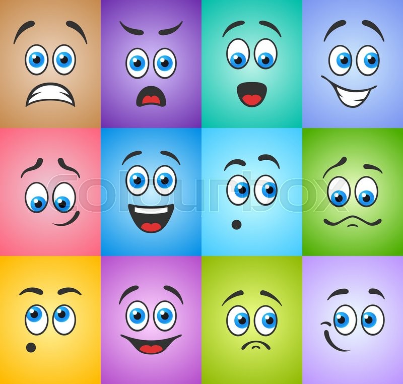 Emotions with blue eyes on colored ... | Stock vector | Colourbox