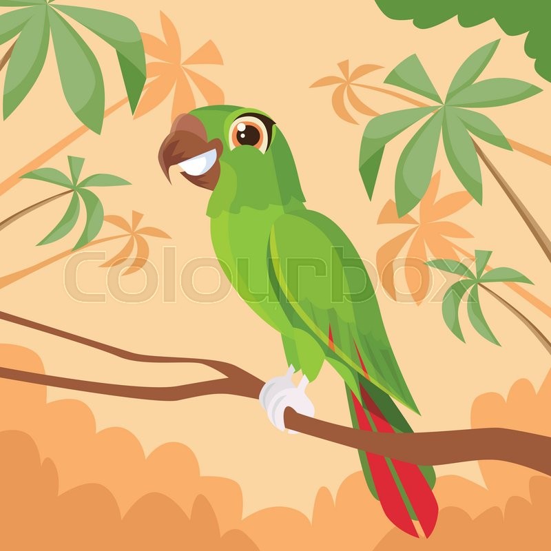Parrot Sitting on Tree Branch Colorful ... | Stock vector | Colourbox