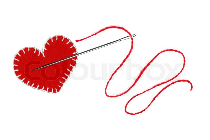 Red heart, thread and needle isolated ... | Stock image | Colourbox