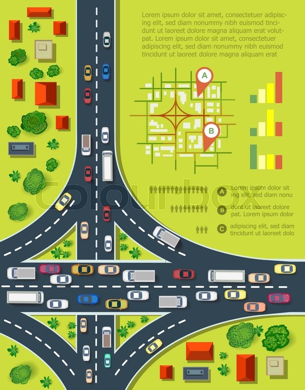Road infographics with highways with ... | Stock vector | Colourbox