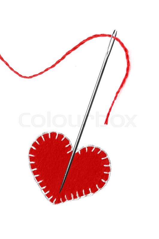 Red thread, needle and heart isolated ... | Stock image | Colourbox