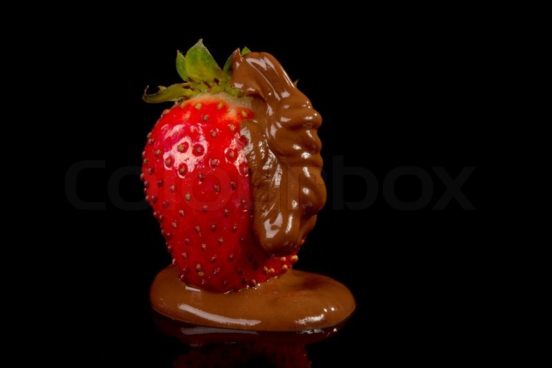 Ripe strawberry in dairy chocolate on a ... | Stock image | Colourbox