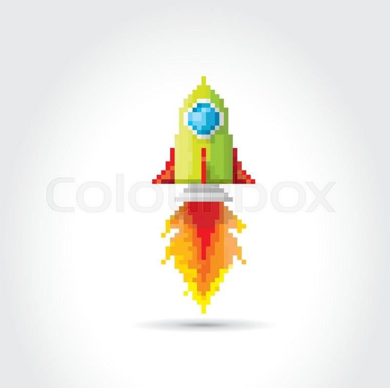 Vector flat pixel art rocket on white ... | Stock vector | Colourbox