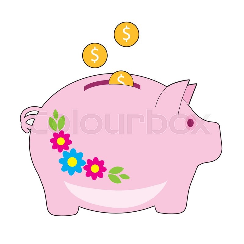 A pink piggy bank with flowers on it. ... | Stock vector | Colourbox