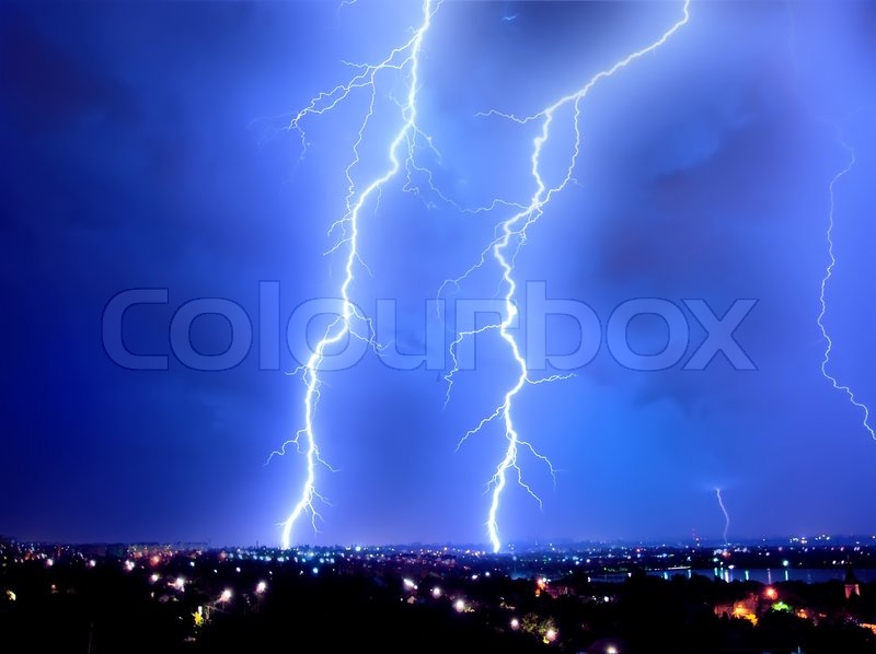 Thunderstorm and perfect Lightning over ... | Stock image | Colourbox
