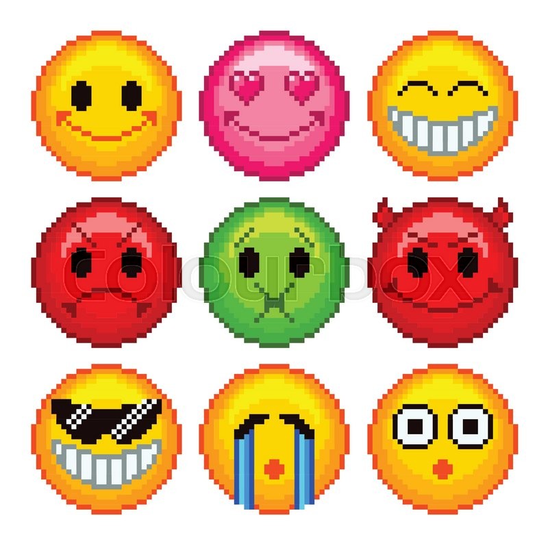 Pixel smileys for games icons high ... | Stock vector | Colourbox