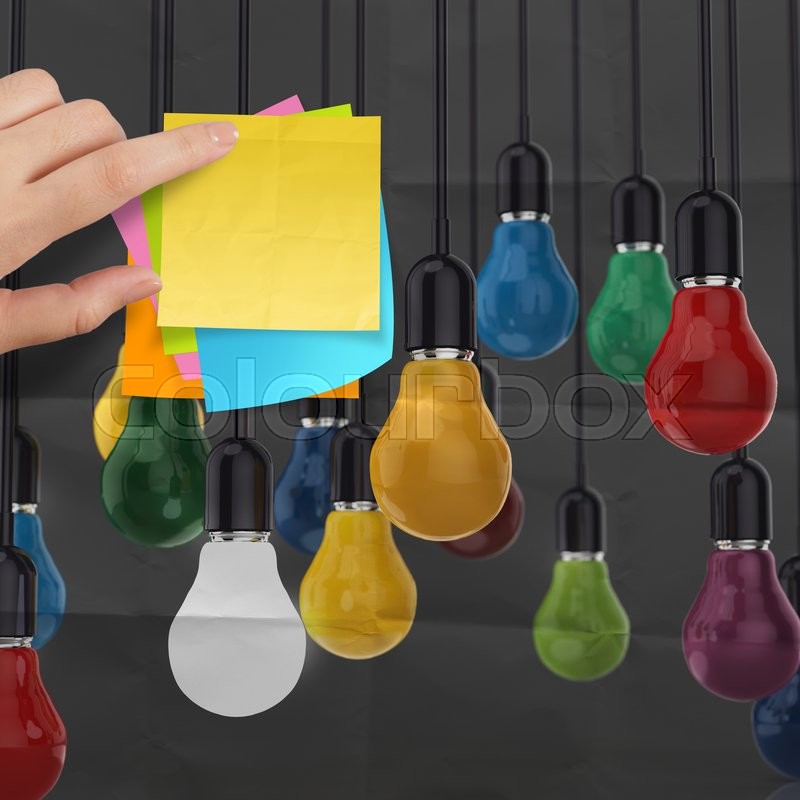 Sticky note with light bulb on ... | Stock image | Colourbox