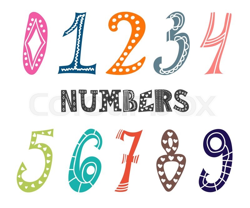 Collection of cute colorful numbers. Numbers set. Vector illustration ...