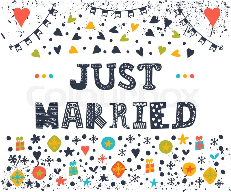 Just married. Cute greeting card with ... | Stock vector | Colourbox