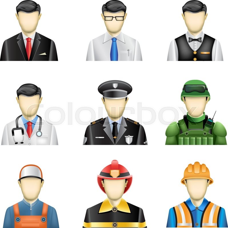 The male job icons set isolated on the ... | Stock vector | Colourbox