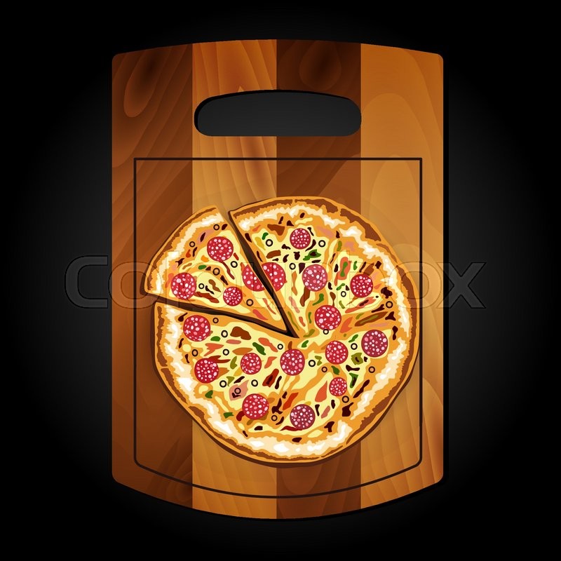 Pizza on the board on a black ... | Stock vector | Colourbox