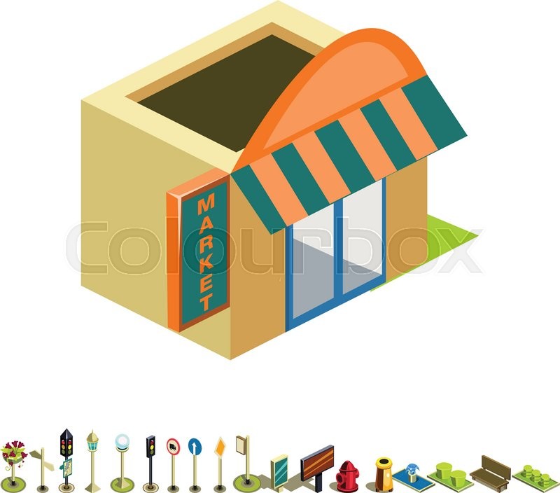 Vector isometric market building icon ... | Stock vector | Colourbox