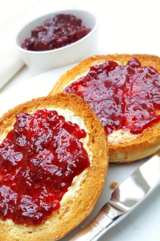 Toasted tea cakes muffins with jam | Stock Photo | Colourbox