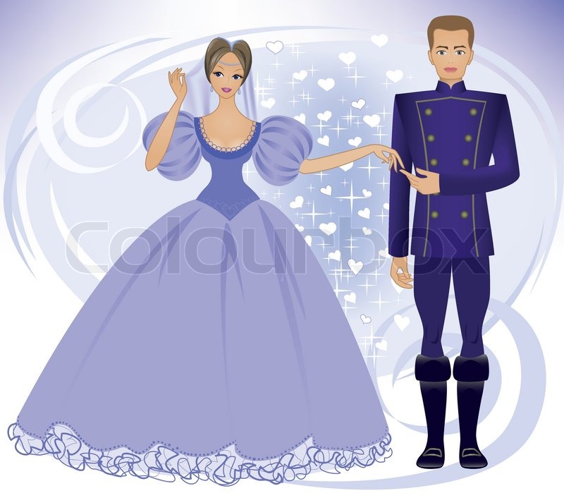 Beautiful Prince And Princess On An Abstract Blue Background Stock