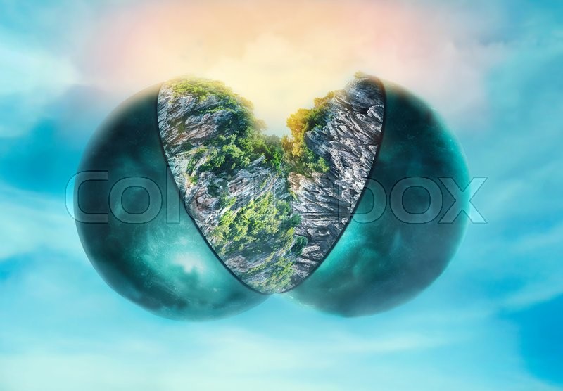 The earth separated in two parts over ... | Stock image | Colourbox