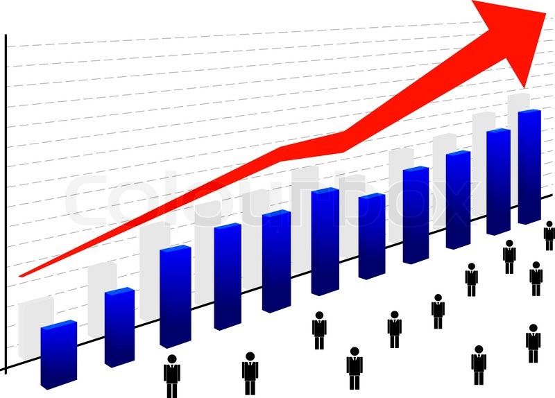 Graf med rød pil og mennesker | Stock vektor | Colourbox