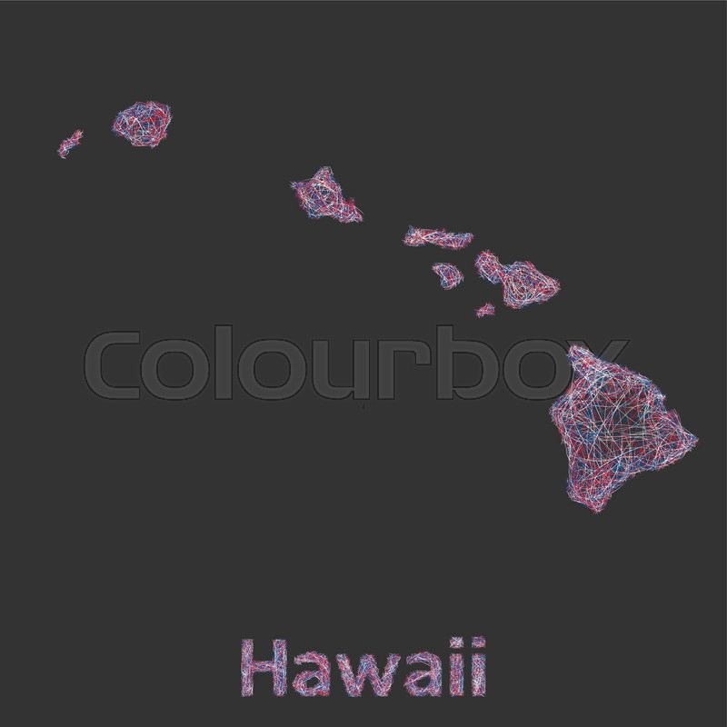 Hawaii Islands line art map - red, ... | Stock vector | Colourbox