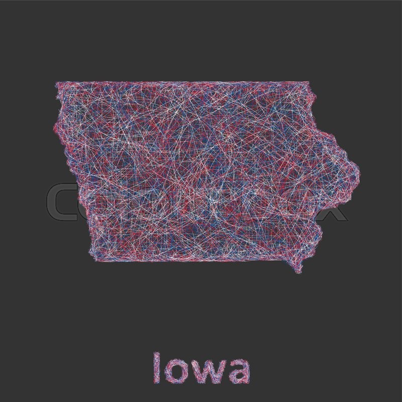 Iowa line art map - red, blue and ... | Stock vector | Colourbox