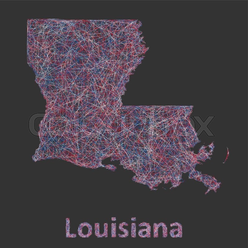 Louisiana line art map - red, blue and ... | Stock vector | Colourbox