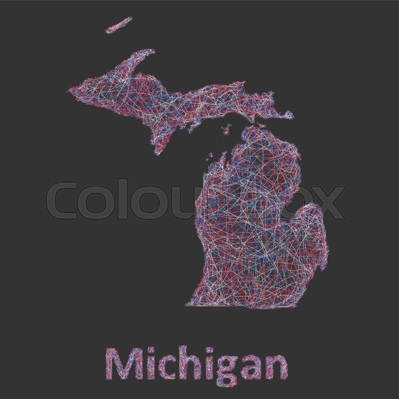 Michigan line art map - red, blue and ... | Stock vector | Colourbox