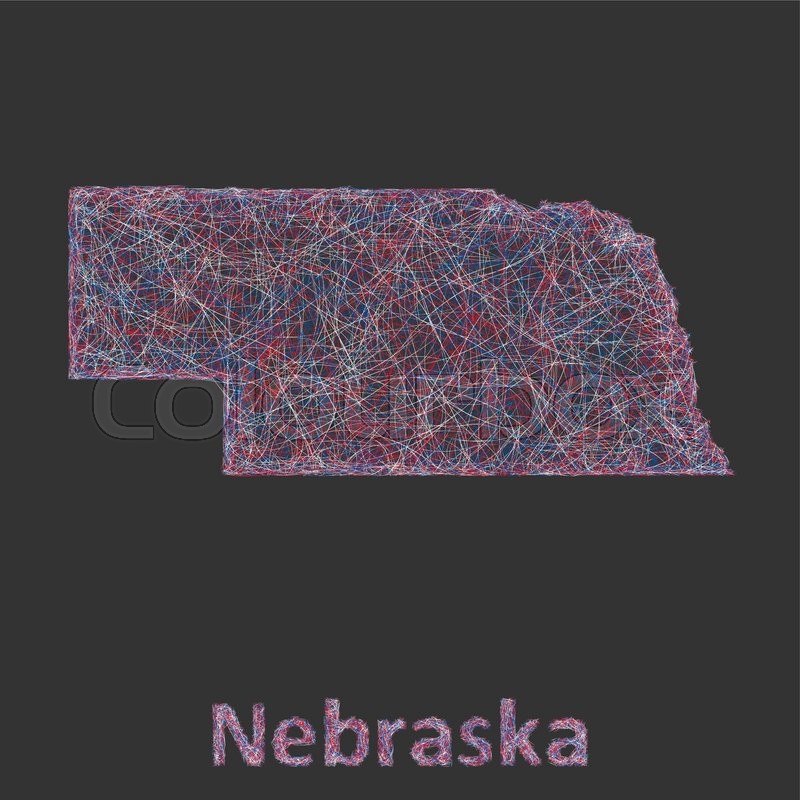 Nebraska line art map - red, blue and ... | Stock vector | Colourbox