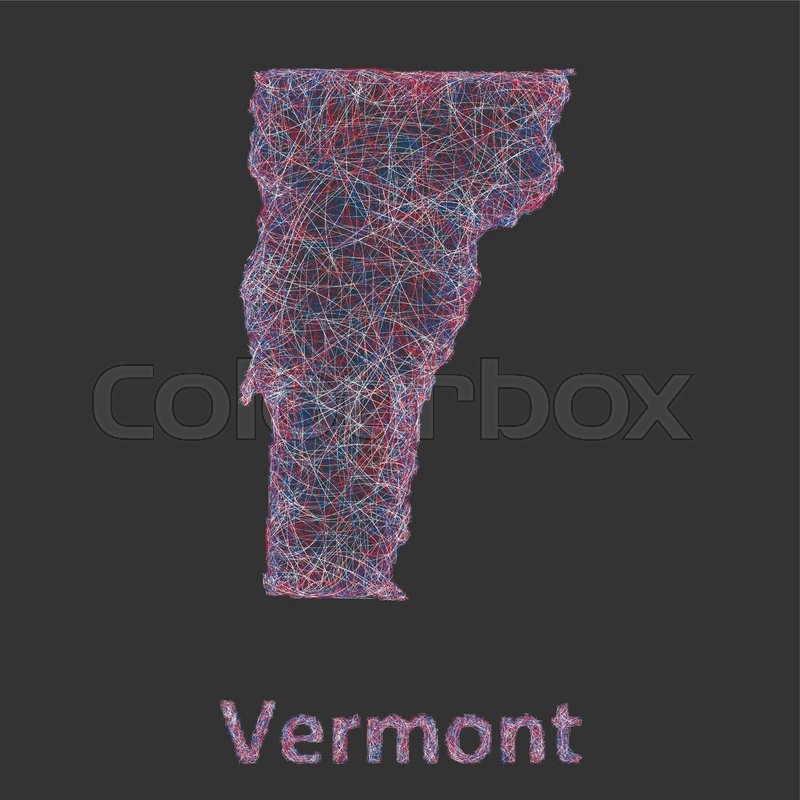 Vermont line art map - red, blue and ... | Stock vector | Colourbox