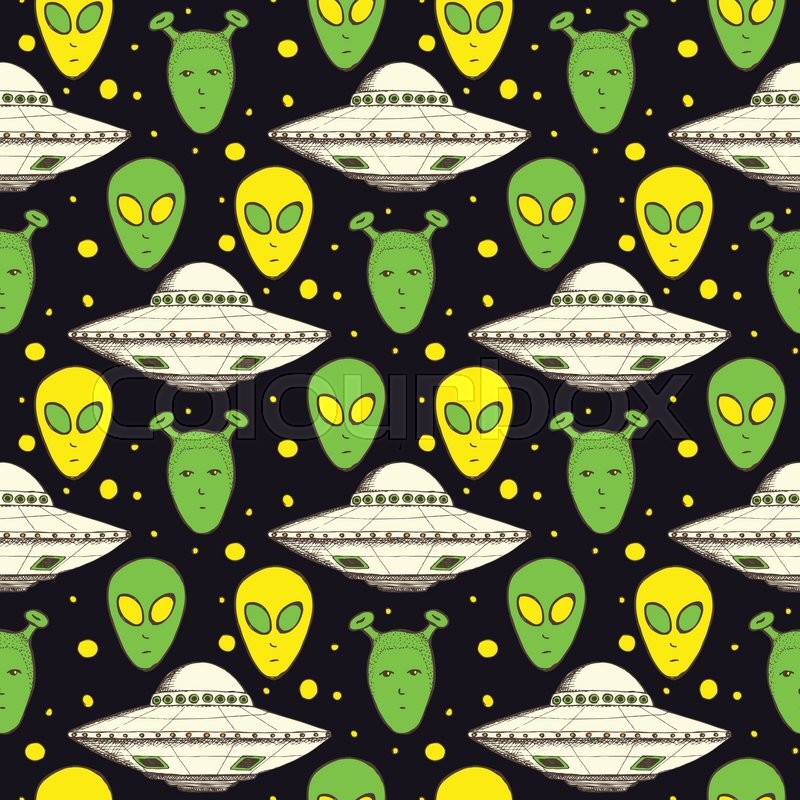 Sketch aliens and plate in vintage ... | Stock vector | Colourbox