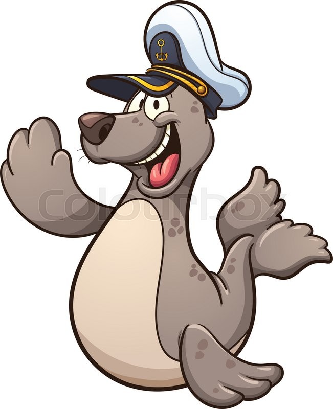 Happy cartoon seal wearing a captain ... | Stock Vector | Colourbox