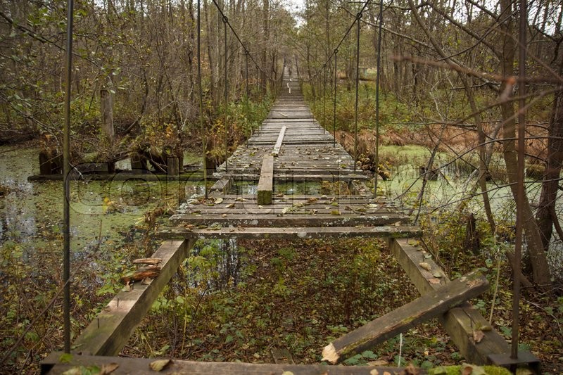 An old and ruined wooden plank bridge | Stock image | Colourbox