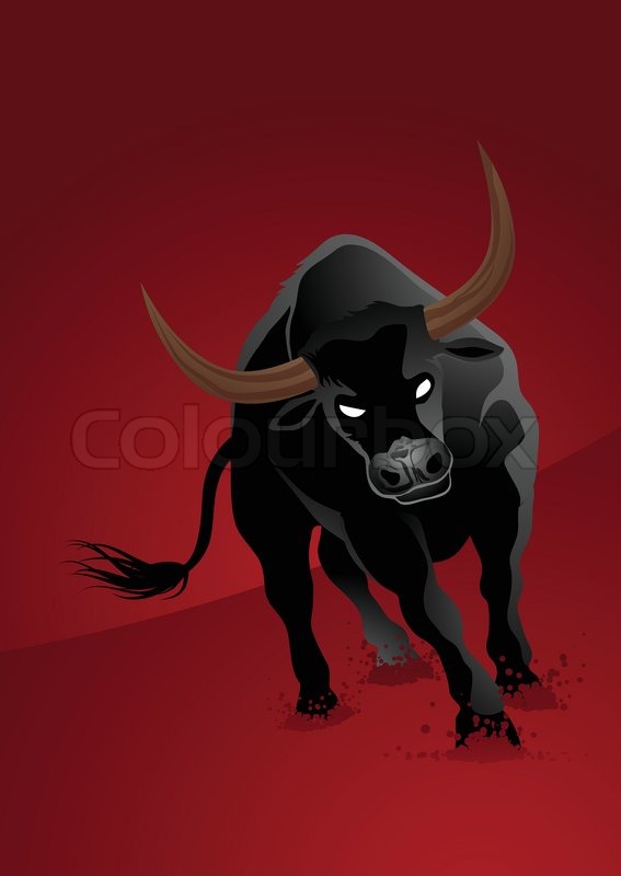 Wütend Schwarzen Stier Auf Rotem Hintergrund Vektorgrafik Colourbox