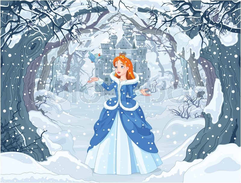 Illustration of princess with bird ... | Stock vector | Colourbox