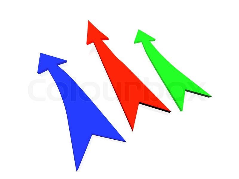 Colored arrows with reflection isolated ... | Stock image | Colourbox