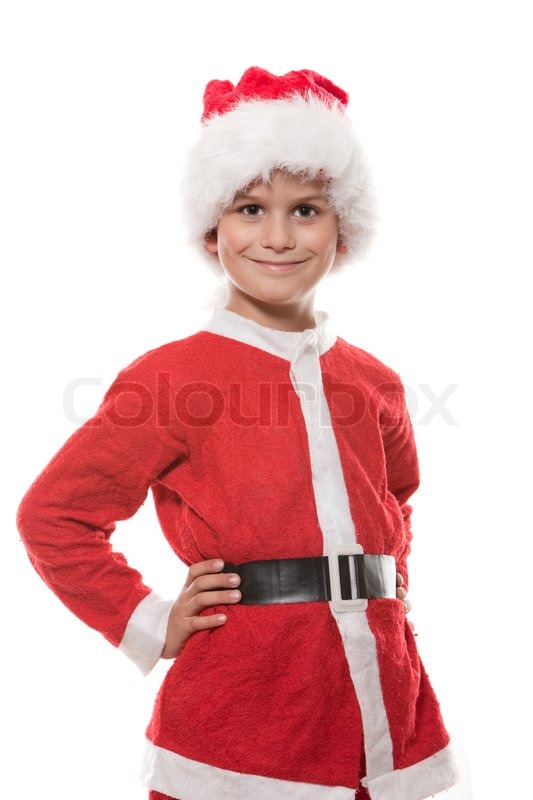 Boy dressed as Santa Claus isolated on ... | Stock image | Colourbox