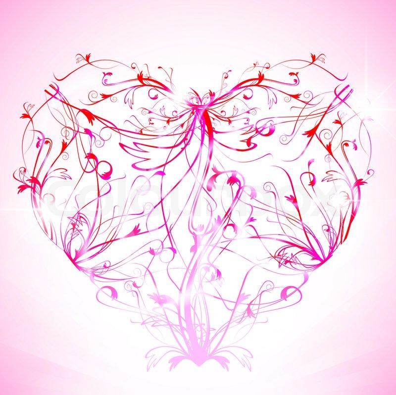 Rosa Herz mit floralen Elementen | Stock Bild | Colourbox