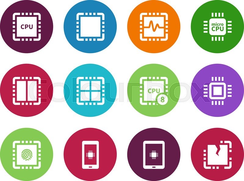 Modern CPU circle icons on white ... | Stock vector | Colourbox