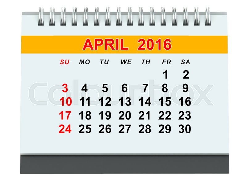 April 2016 calendar isolated on white ... | Stock image | Colourbox