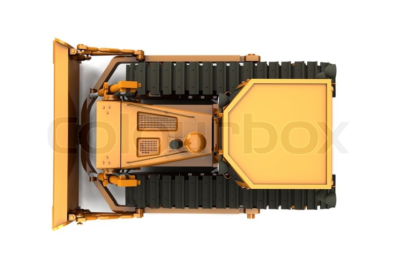 Orange dirty bulldozer isolated on whiite background. Top view | Stock ...